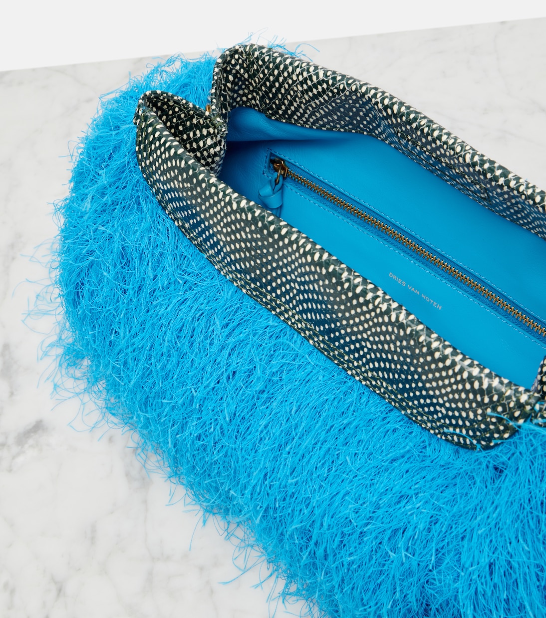 Small leather-trimmed crossbody bag in blue - Dries Van Noten | Mytheresa