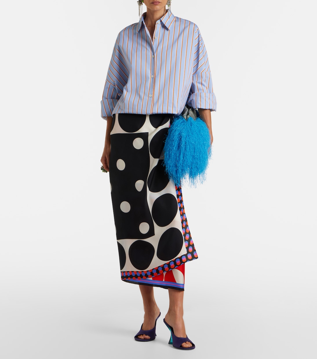 Small leather-trimmed crossbody bag in blue - Dries Van Noten | Mytheresa