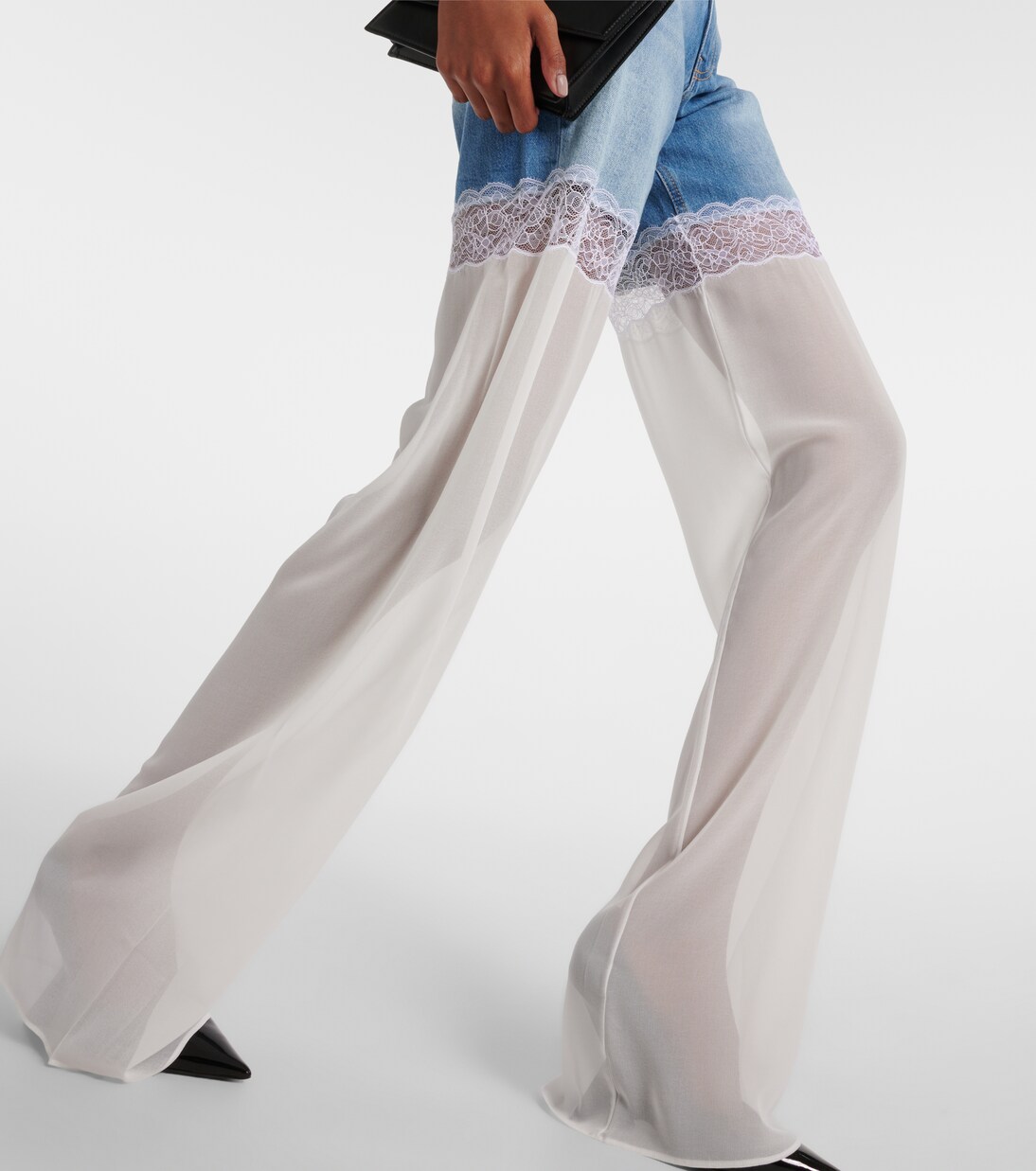 Paneled high-rise tulle wide-leg jeans in blue - Nensi Dojaka | Mytheresa