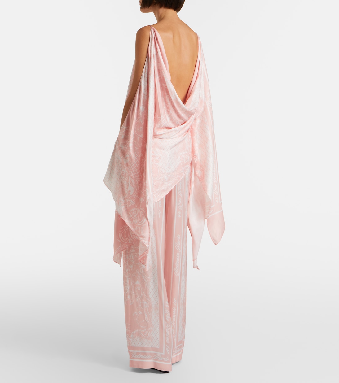 Printed satin palazzo pants in pink - Balmain | Mytheresa