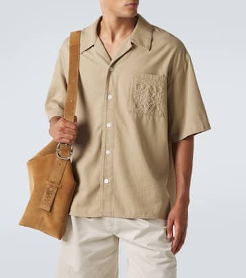 Logo embroidered cotton shirt in beige - Loewe | Mytheresa
