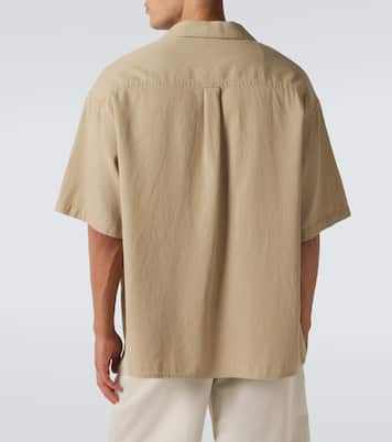 Logo embroidered cotton shirt in beige - Loewe | Mytheresa