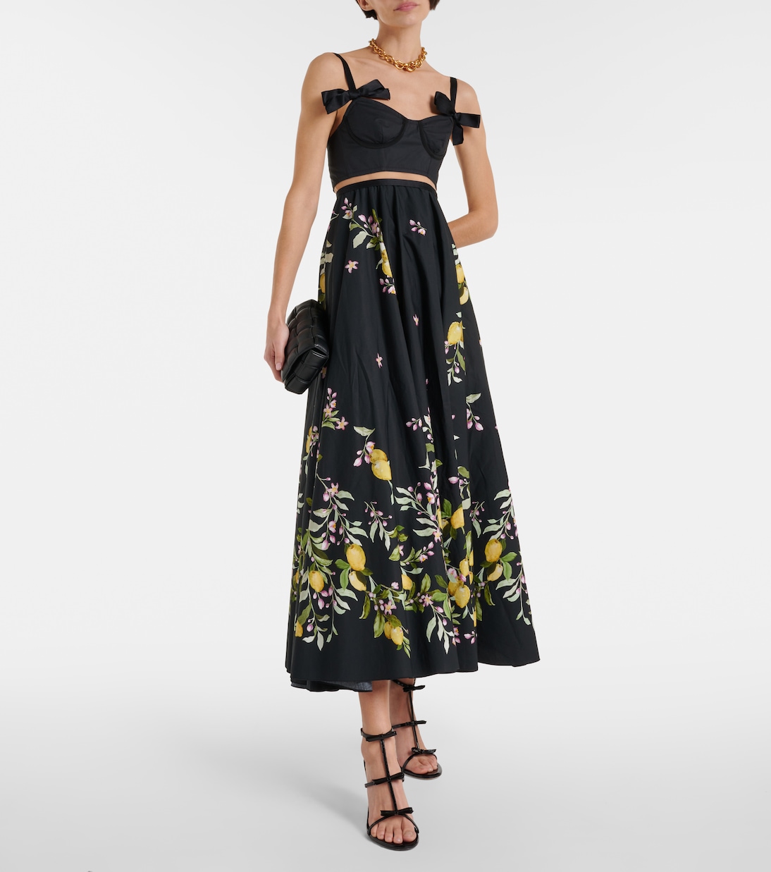 Bow-detail printed poplin gown in multicoloured Bow-detail printed poplin gown in multicoloured
