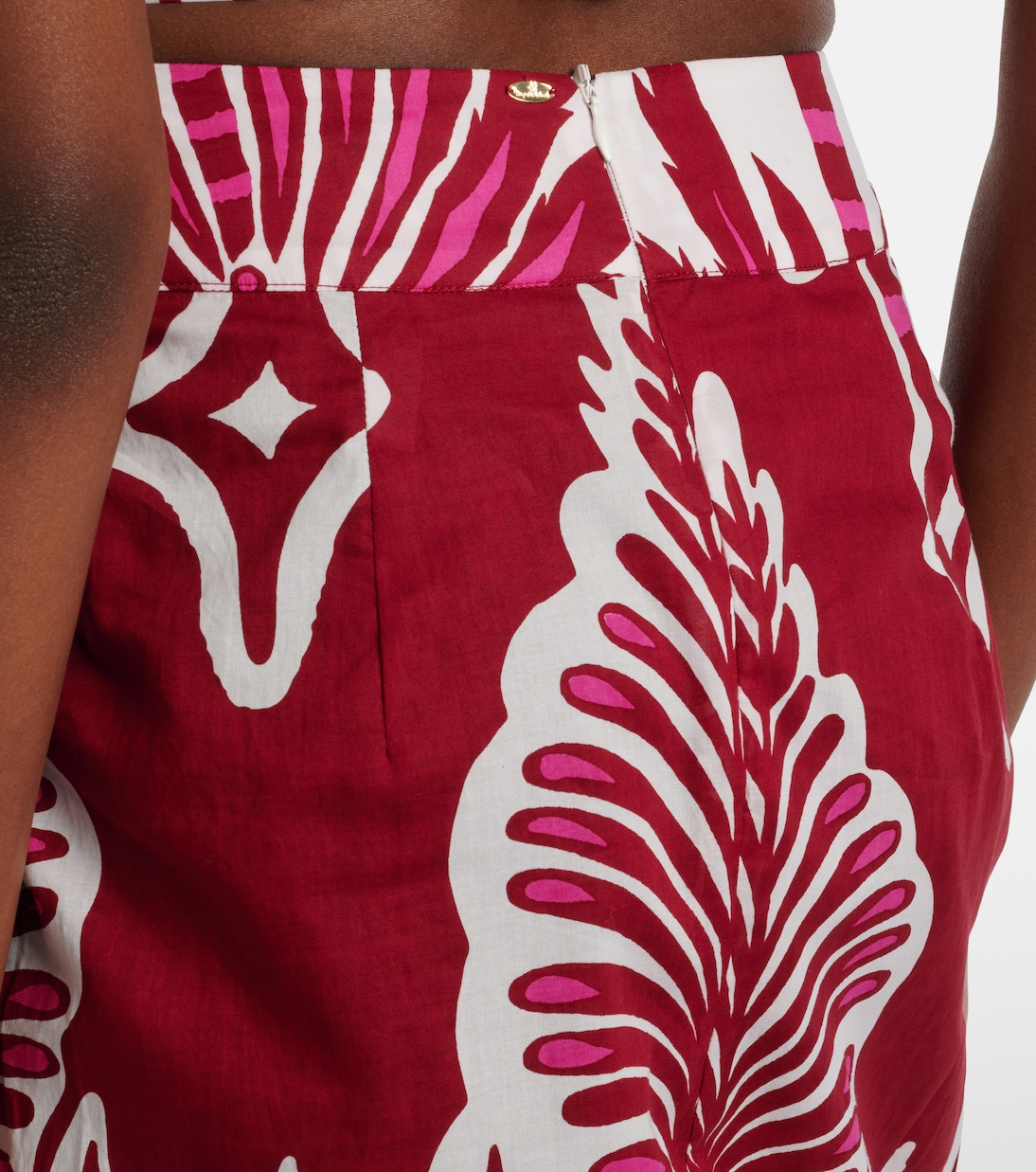 Uma floral gathered cotton midi skirt in burgundy - Poupette St Barth ...