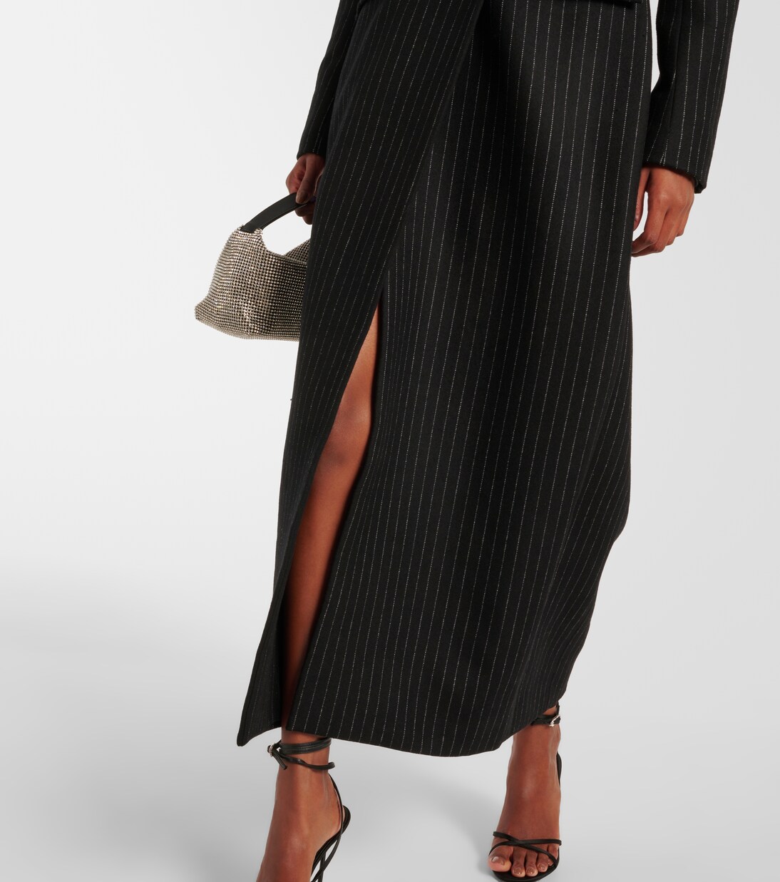 Pinstripe wool-blend coat in black - Alex Perry | Mytheresa