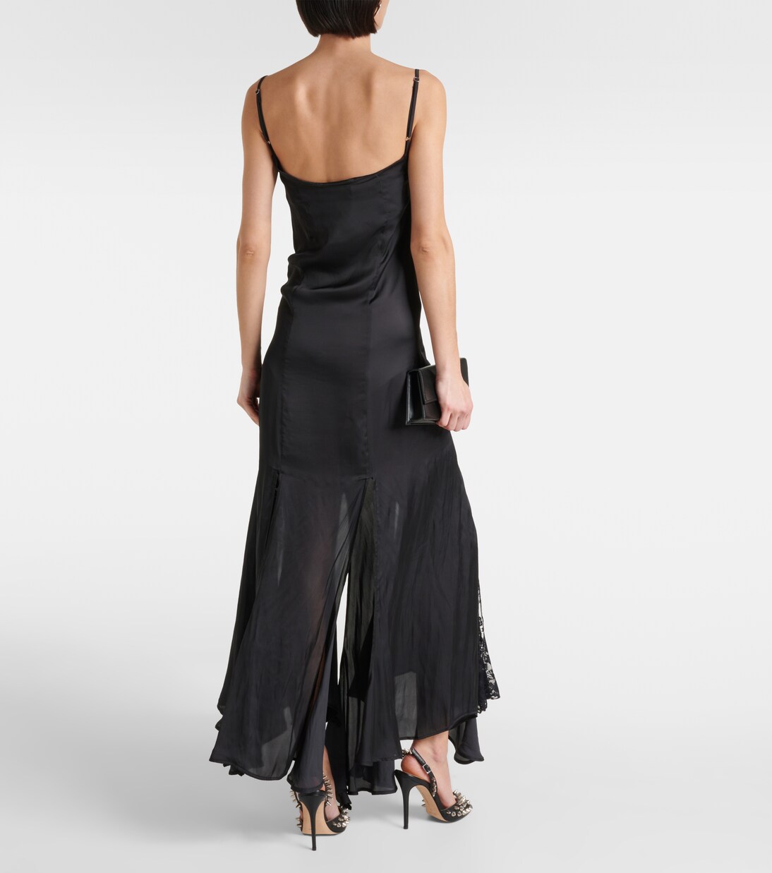 Lace-trimmed asymmetric maxi dress in black - Y Project | Mytheresa