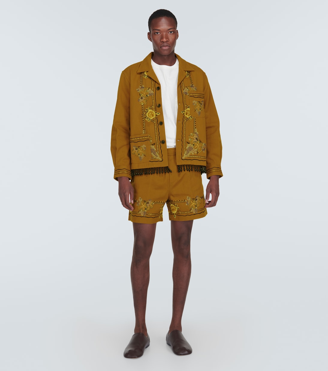 Embroidered cotton jacket in brown - Bode | Mytheresa