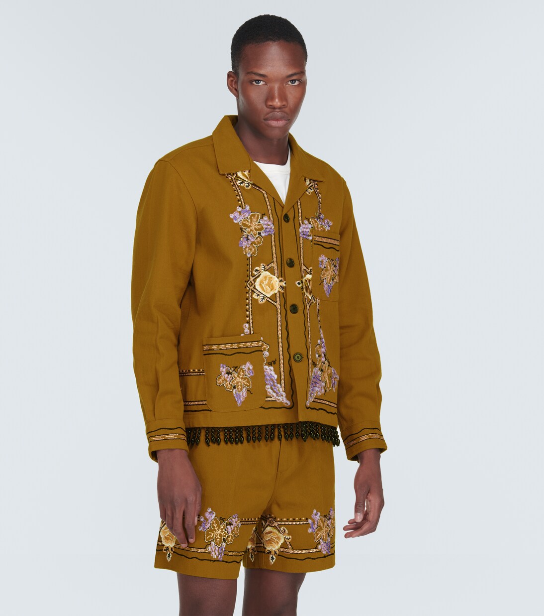 Embroidered cotton jacket in brown - Bode | Mytheresa