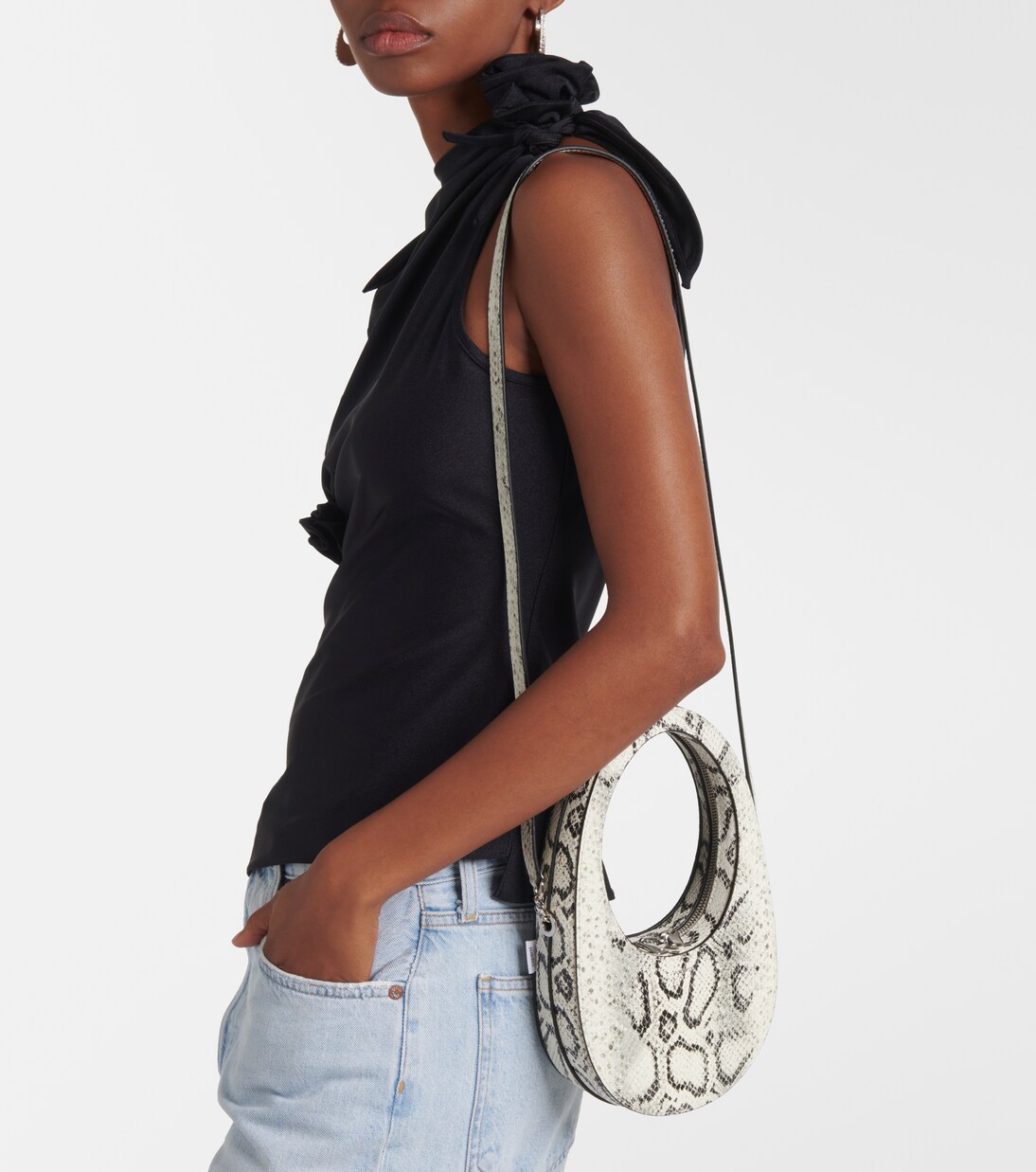 Swipe Mini snake-effect leather shoulder bag in grey - Coperni | Mytheresa