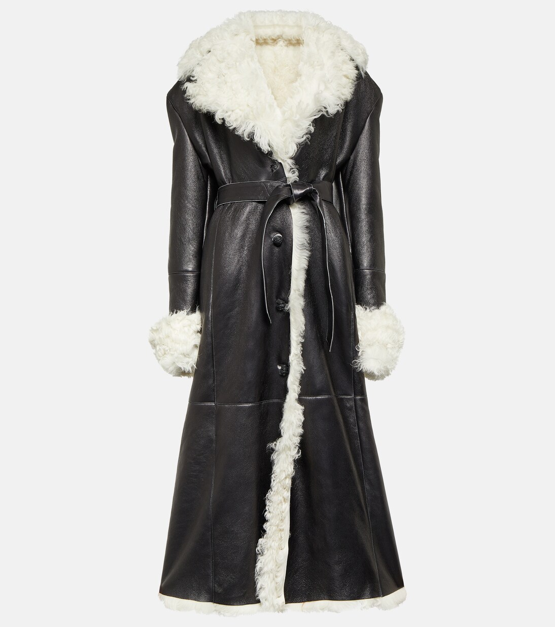 Mantel aus Leder mit Shearling in Schwarz - Magda Butrym | Mytheresa