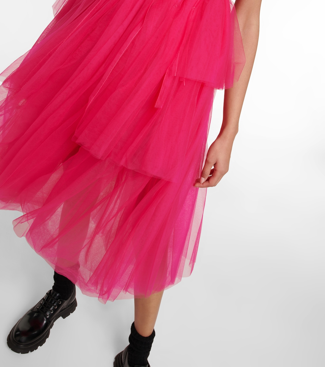 Ruffle-trimmed tulle midi dress in pink - Noir Kei Ninomiya Ruffle-trimmed tulle midi dress in pink - Noir Kei Ninomiya