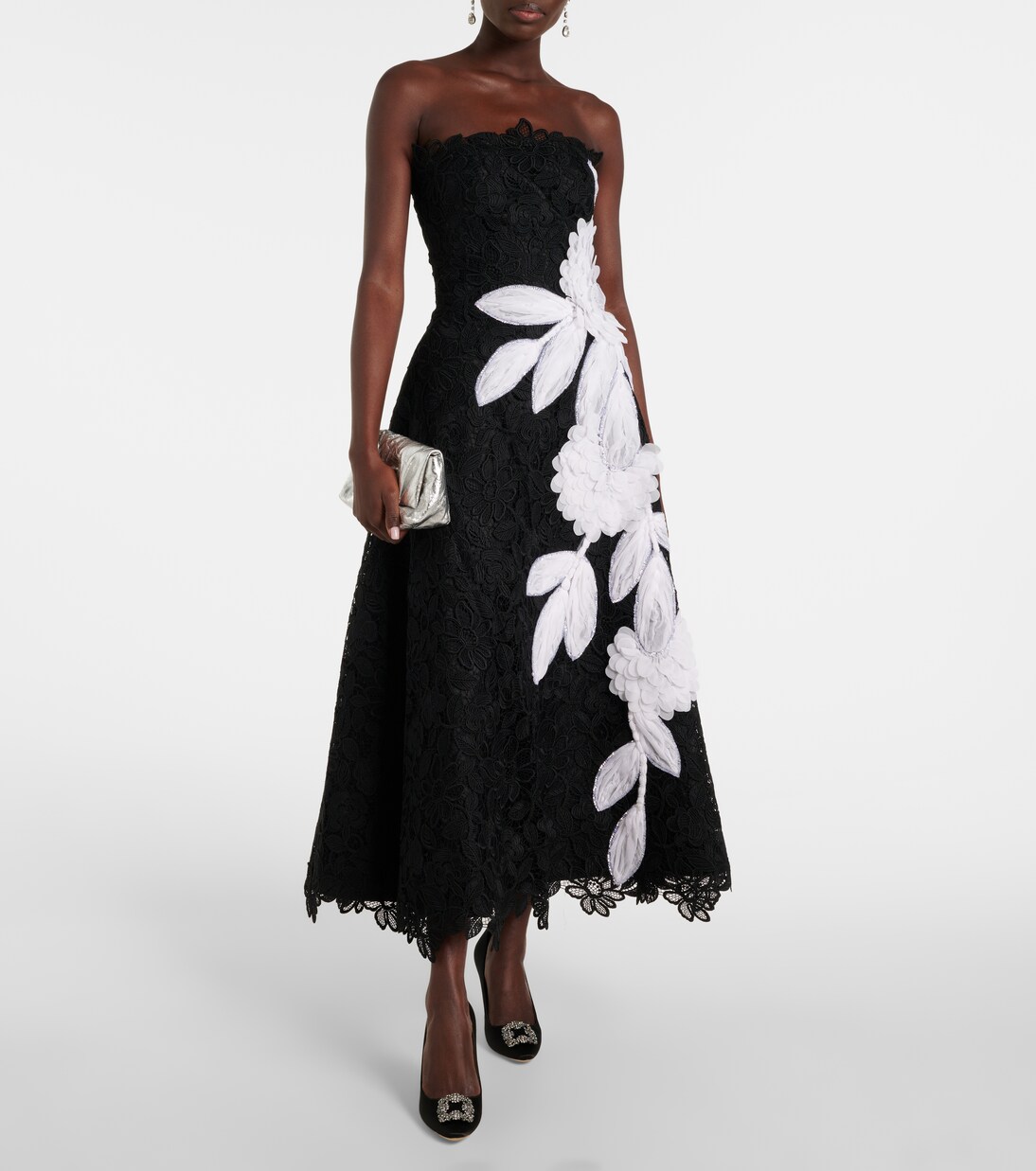 Cloelia guipure lace gown in black - Costarellos | Mytheresa