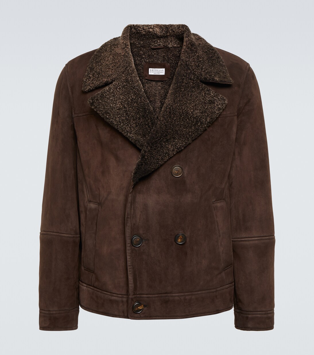 Shearling-lined leather jacket in brown - Brunello Cucinelli | Mytheresa