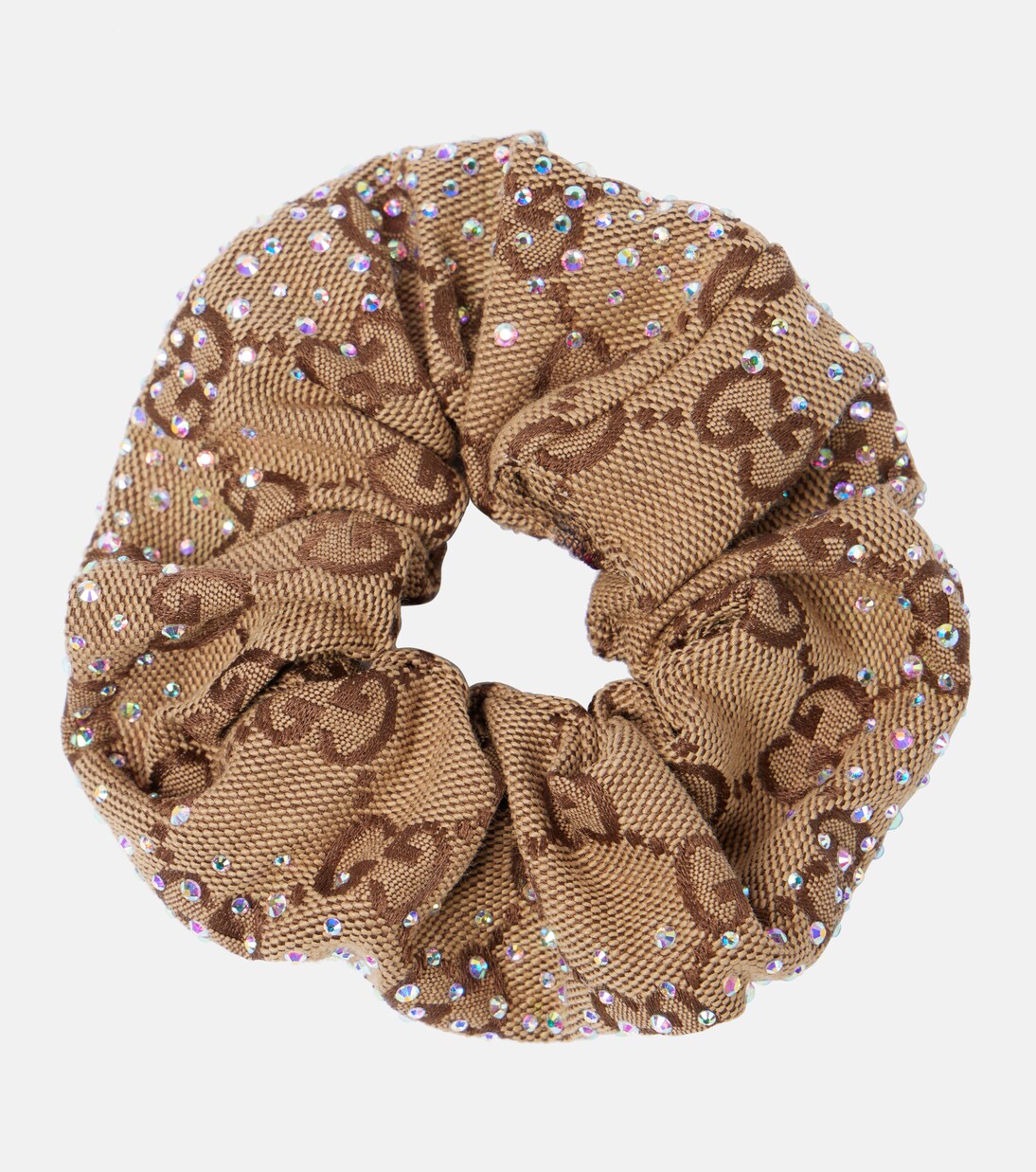 GG Canvas crystal-embellished scrunchie in brown - Gucci | Mytheresa