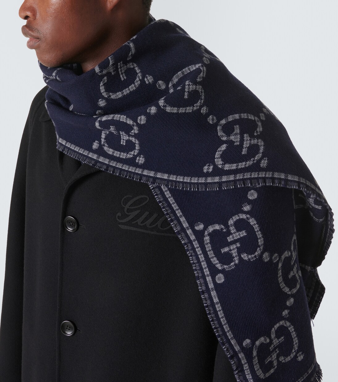 Bufanda de lana con GG en azul - Gucci | Mytheresa