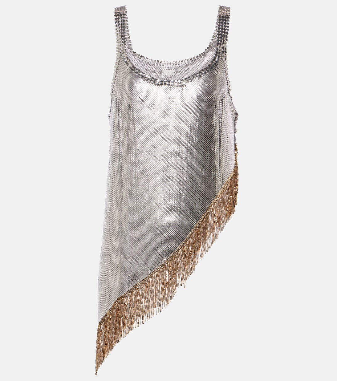 Fringed asymetric chainmail top in silver - Rabanne | Mytheresa