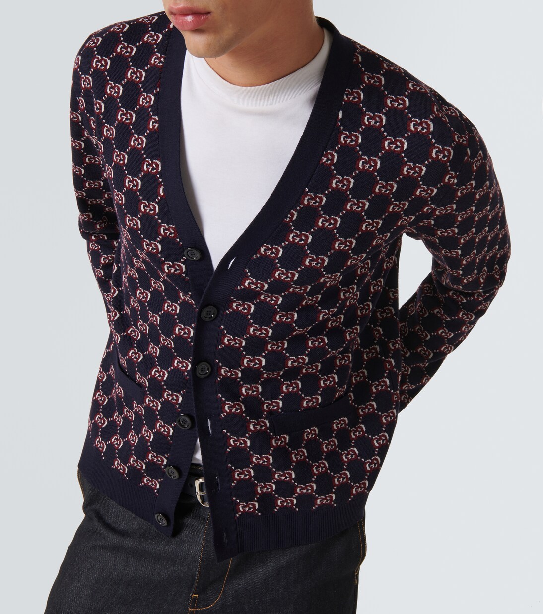Cardigan GG Shadow aus Woll Jacquard in Blau Gucci Mytheresa