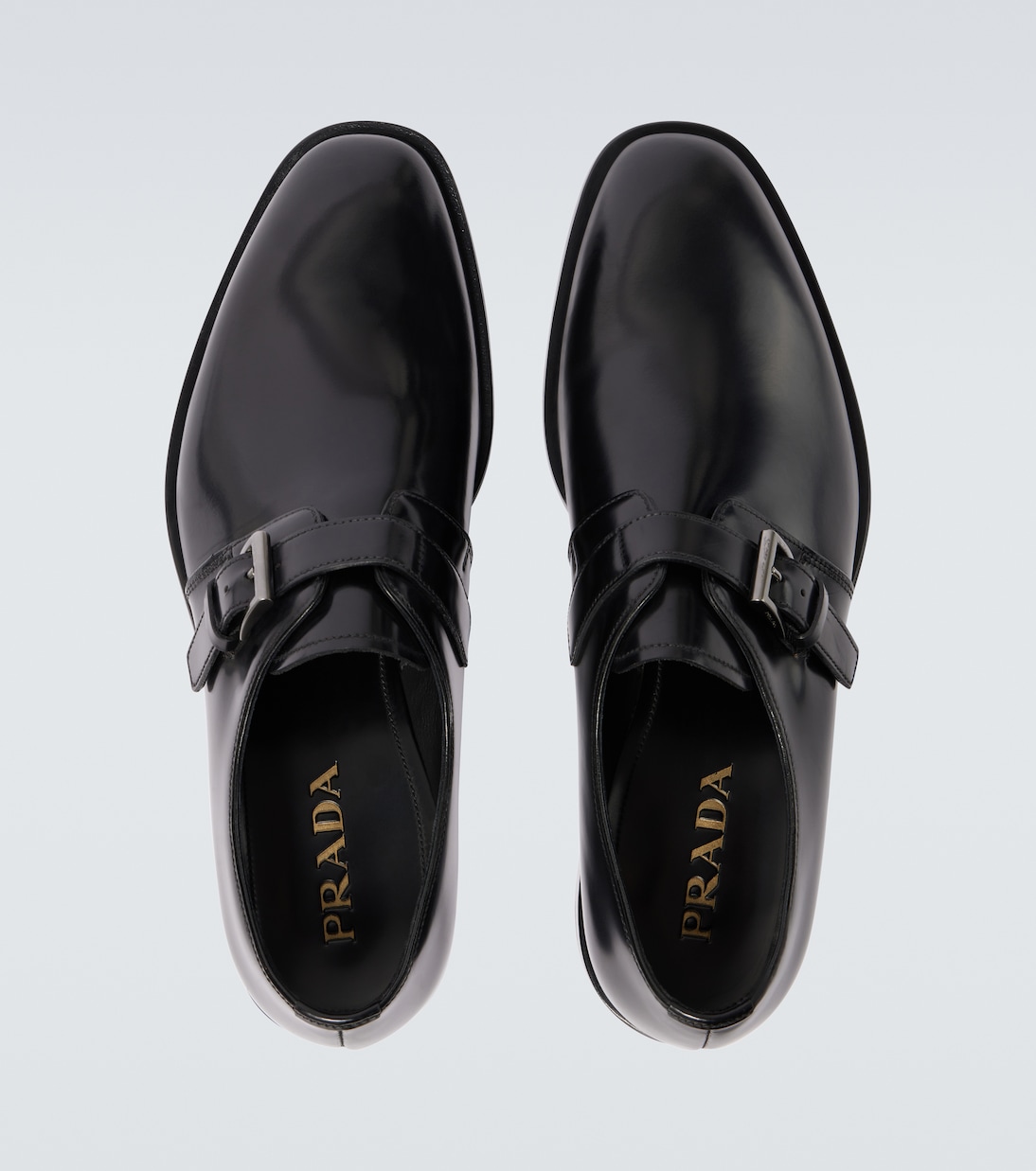Leather monk strap shoes in black - Prada | Mytheresa