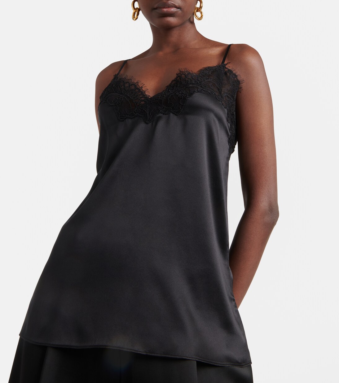 Lace Trimmed Silk Satin Camisole In Black Co Mytheresa