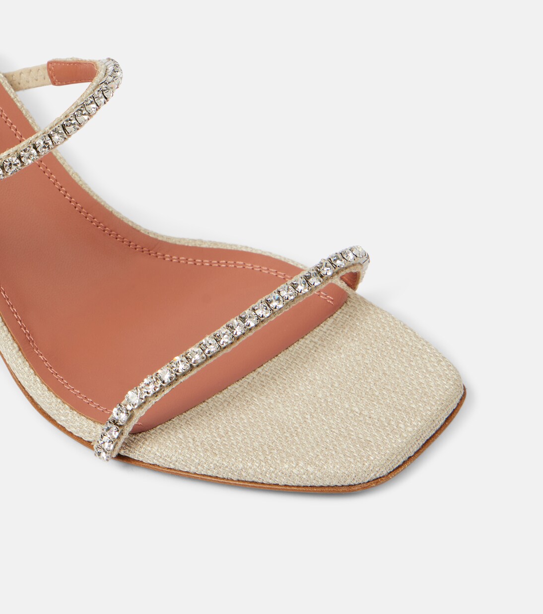 Gilda Glass 70 embellished canvas sandals in beige - Amina Muaddi ...