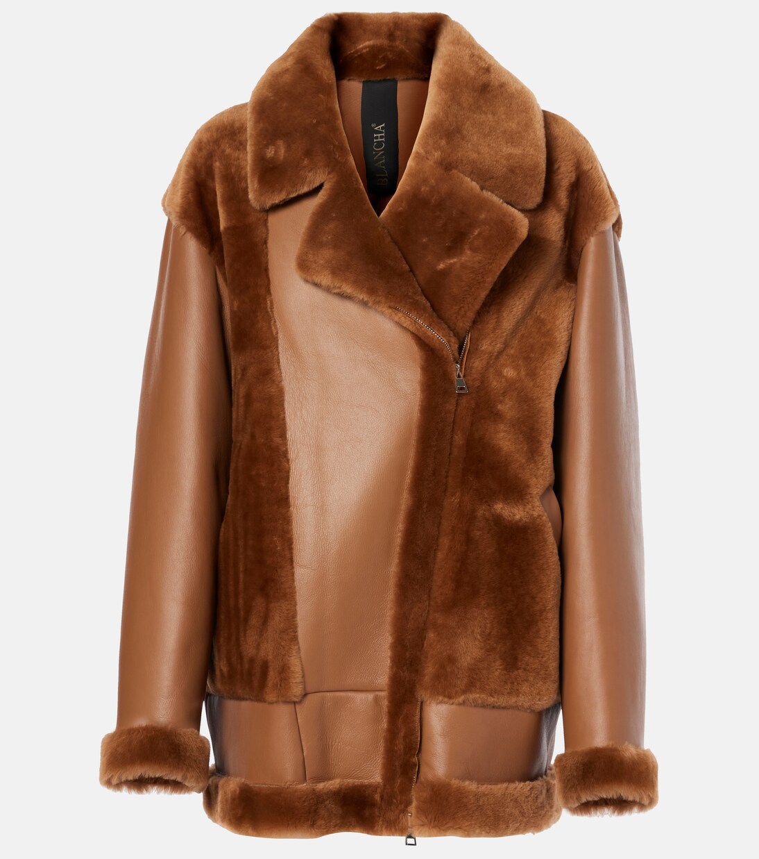 Shearling-trimmed leather jacket in brown - Blancha | Mytheresa