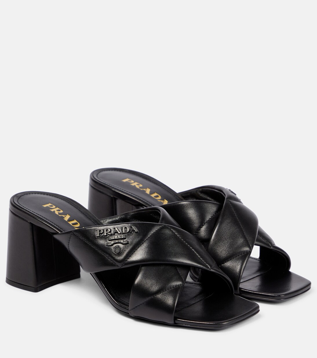 Logo quilted leather sandals in black - Prada | Mytheresa