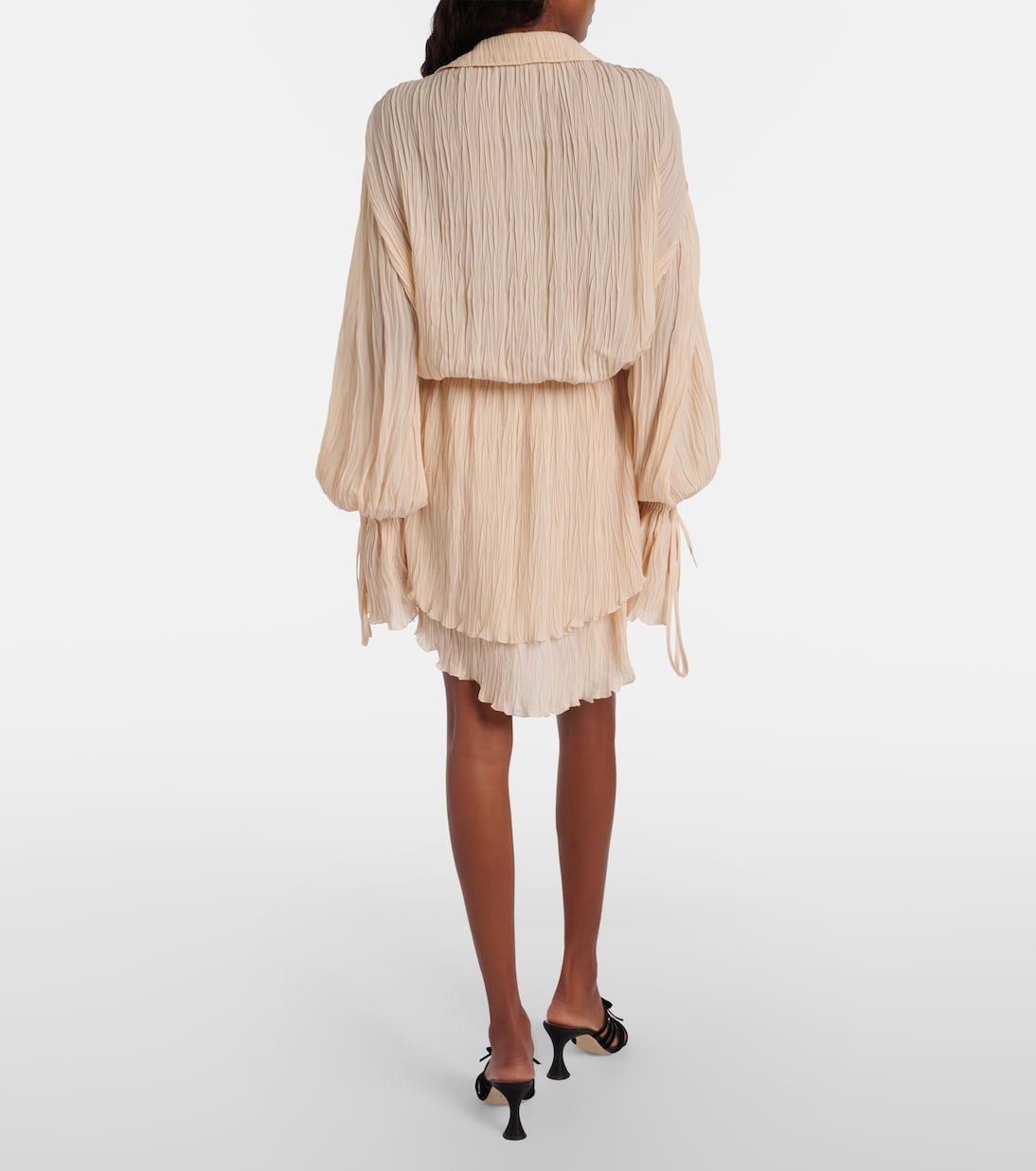 Lace-trimmed plissé georgette minidress in pink - Blumarine | Mytheresa