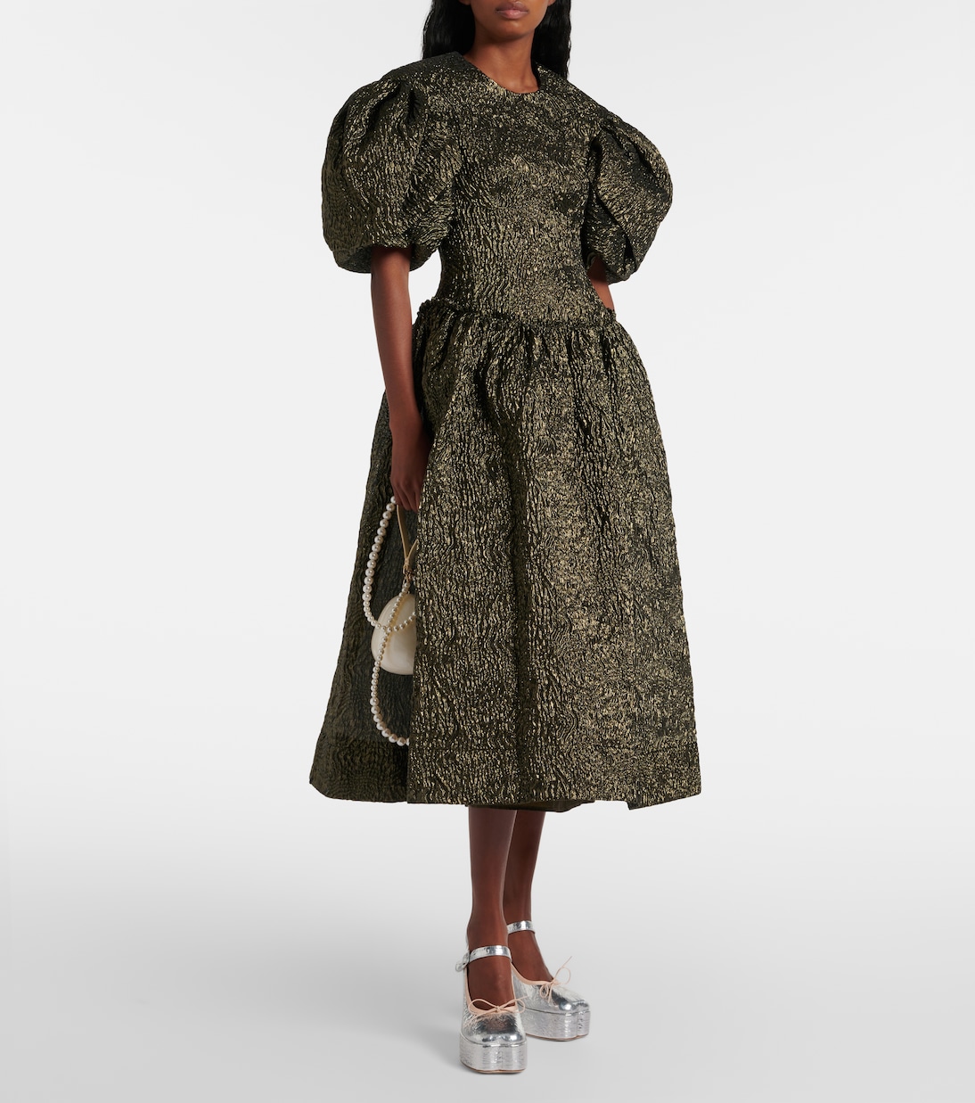 Puff-sleeve lamé corset dress in green - Simone Rocha | Mytheresa