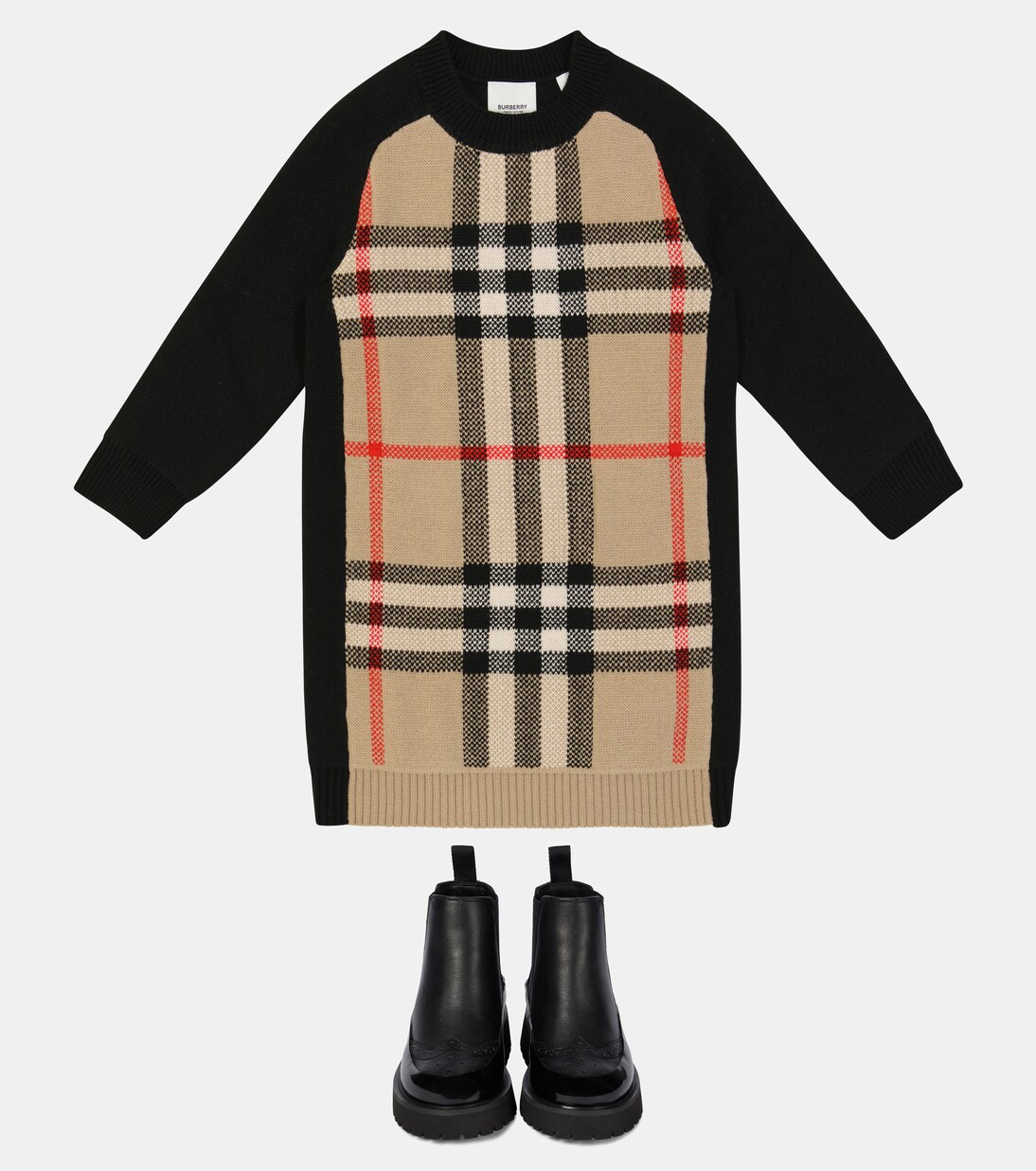 Checked sweater dress in beige Burberry Kids Mytheresa