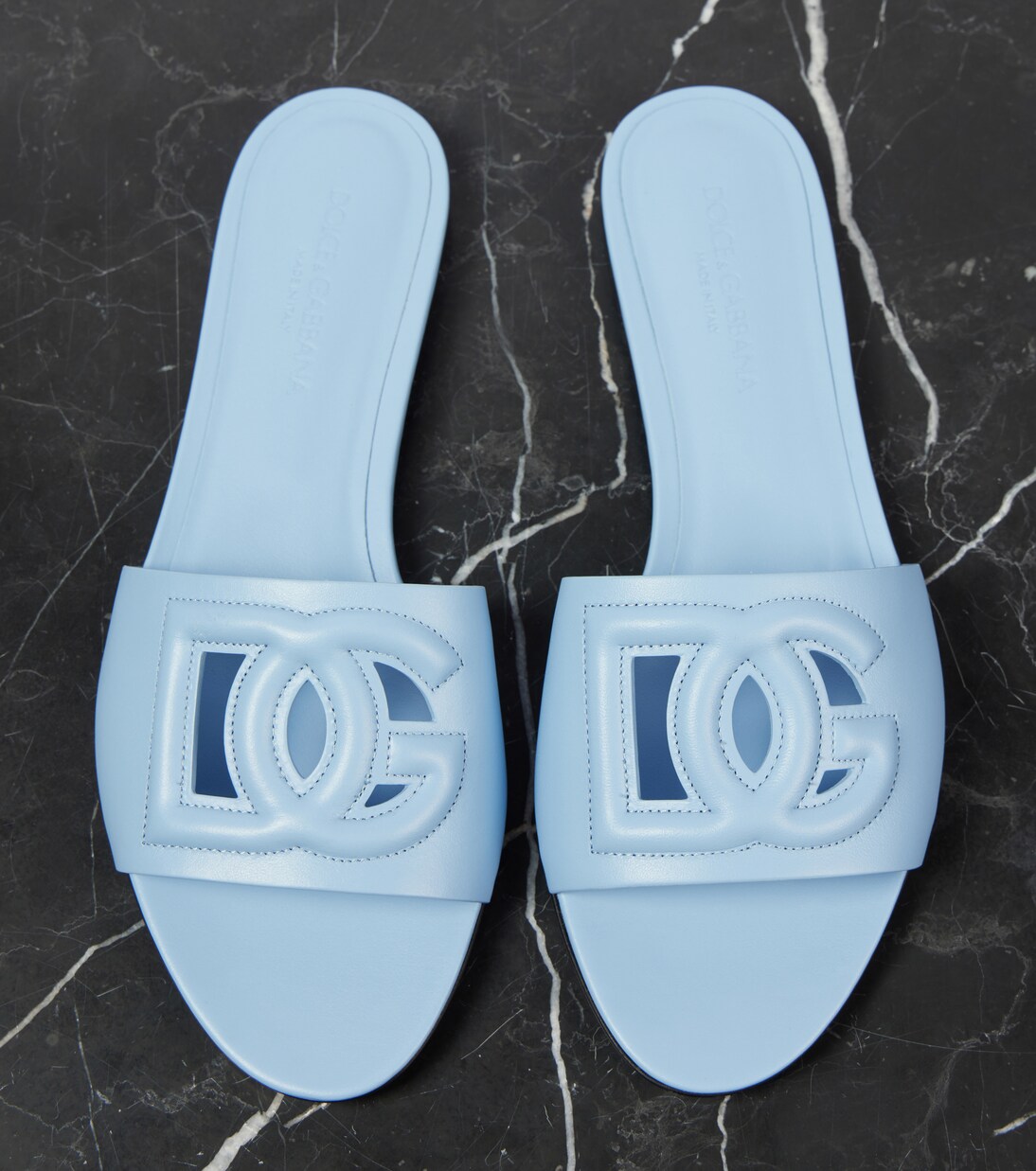 DG leather slides in blue - Dolce Gabbana | Mytheresa