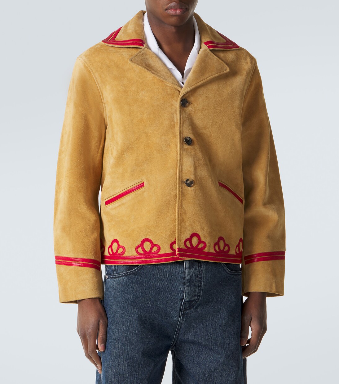 베이지 Trefoil 레더 트리밍 스웨이드 재킷 - Bode | Mytheresa