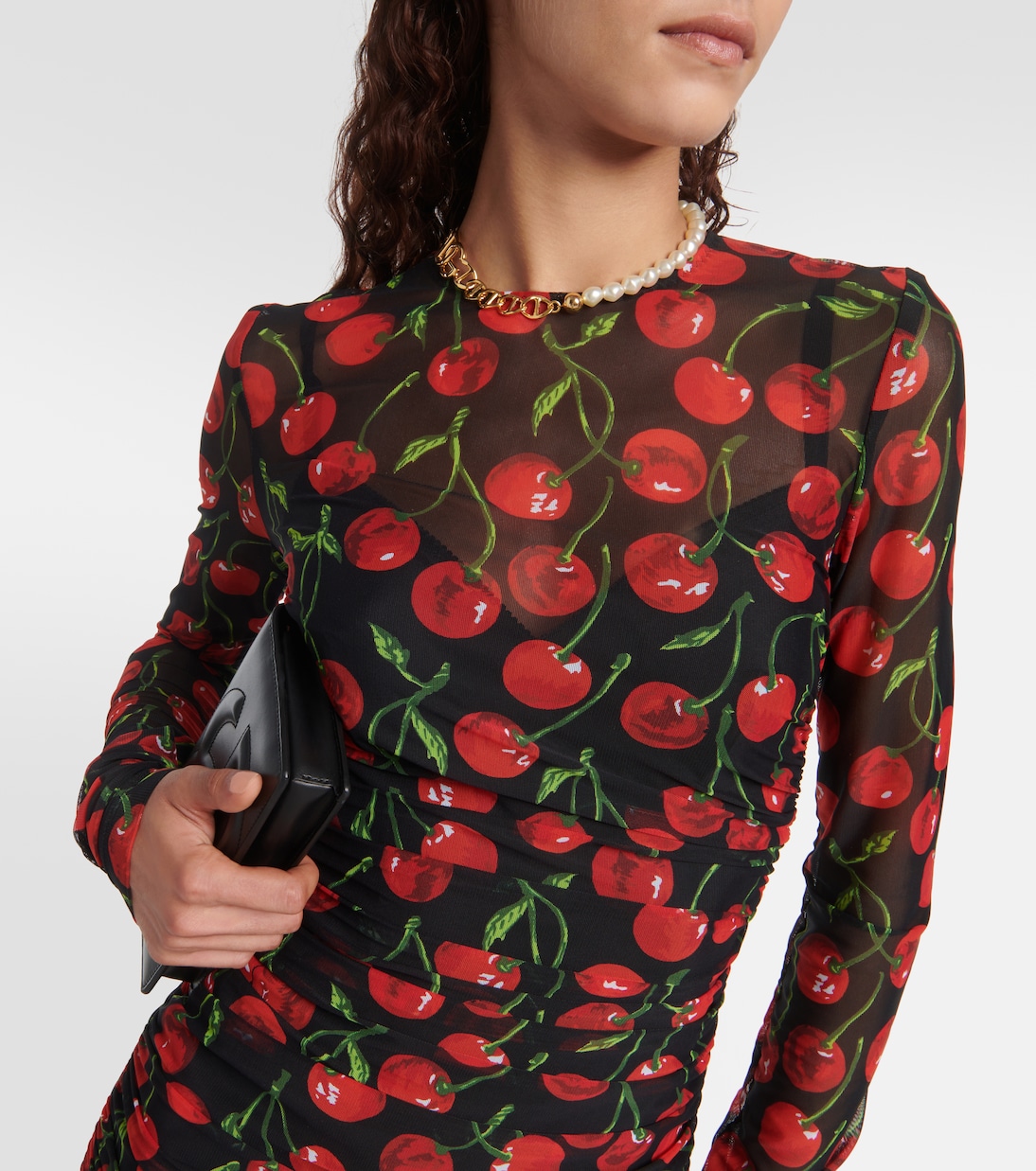 Cherry printed tulle midi dress in multicoloured - Dolce Gabbana ...
