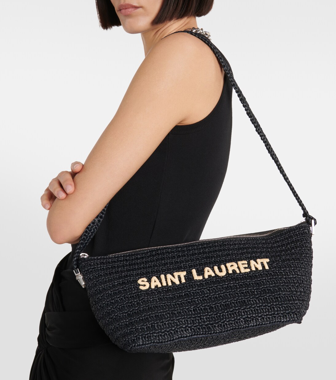 Le Rafia logo shoulder bag in black - Saint Laurent | Mytheresa