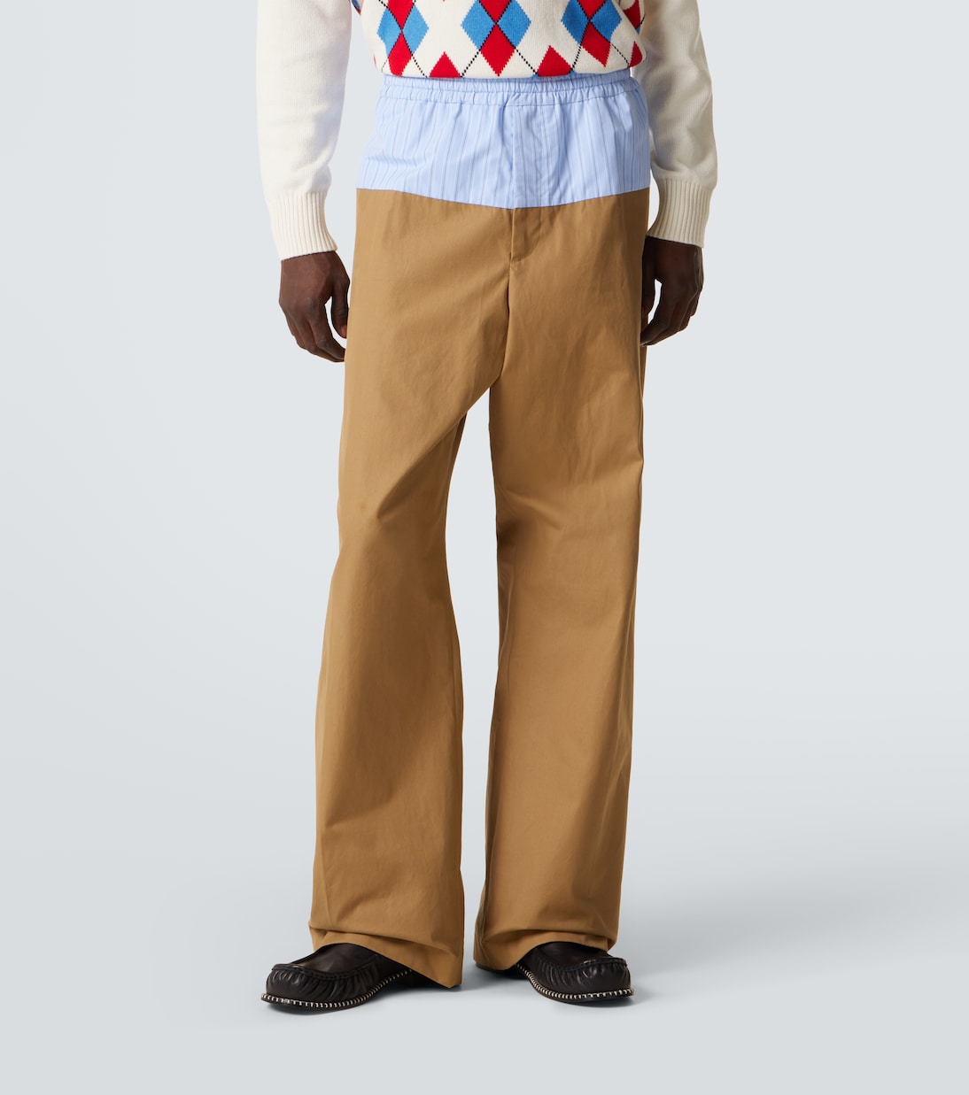 Paneled cotton twill wide-leg pants in beige - Dries Van Noten | Mytheresa