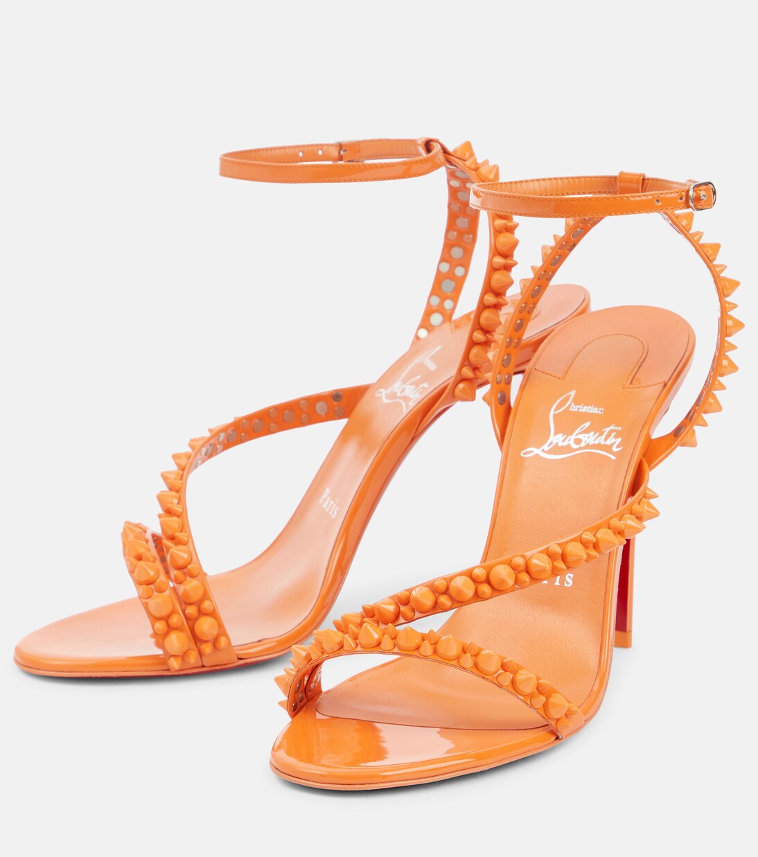 Mafaldina Spikes 100 Leather Sandals In Orange Christian Louboutin Mafaldina Spikes 100 Leather Sandals In Orange Christian Louboutin