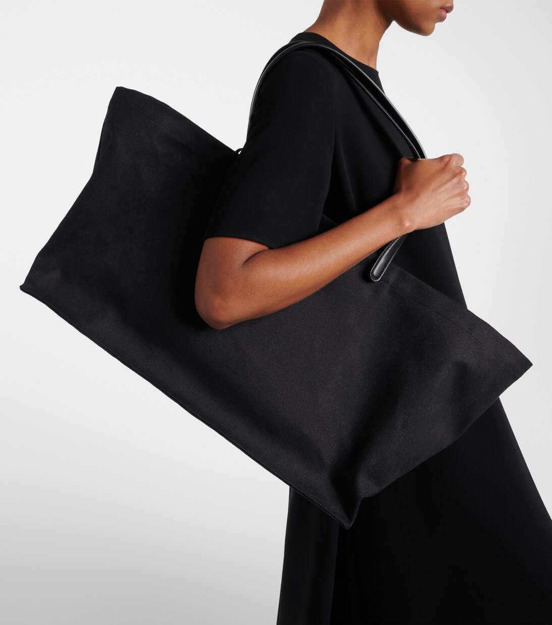 Idaho XL leather-trimmed twill tote bag in black - The Row | Mytheresa