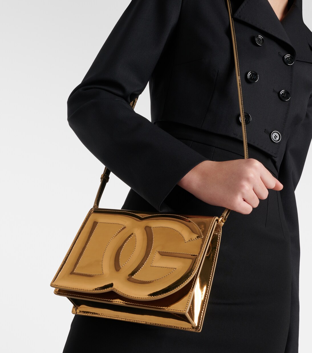 DG mirrored leather crossbody bag in gold - Dolce Gabbana | Mytheresa
