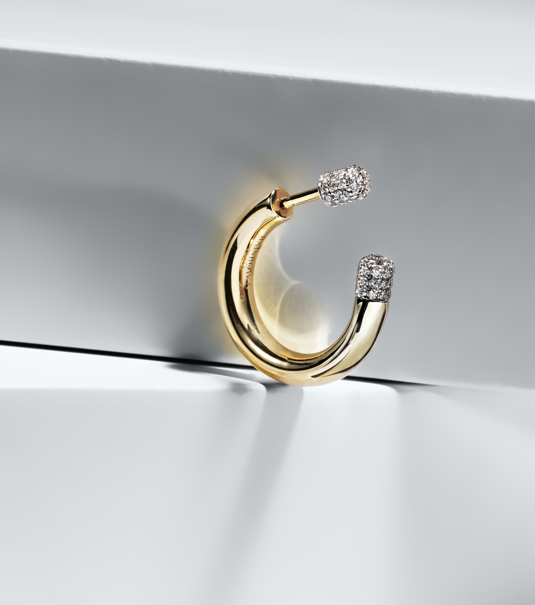 Tube Small 14kt gold single earring with diamonds in gold - Rainbow K ...