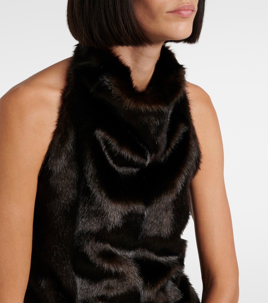 Halterneck faux fur top in brown - Magda Butrym | Mytheresa