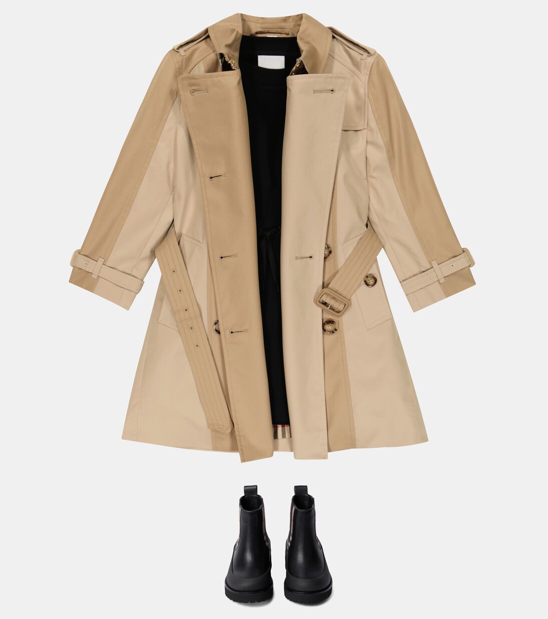 Colorblocked cotton trench coat in beige - Burberry Kids | Mytheresa