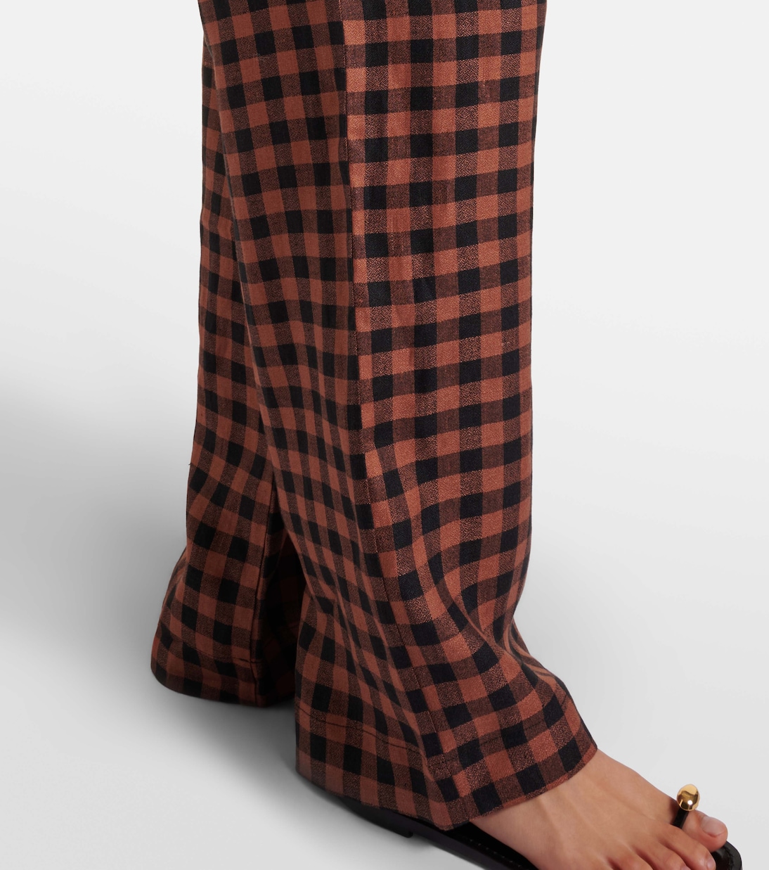 Checked linen wide-leg pants in brown - Asceno | Mytheresa