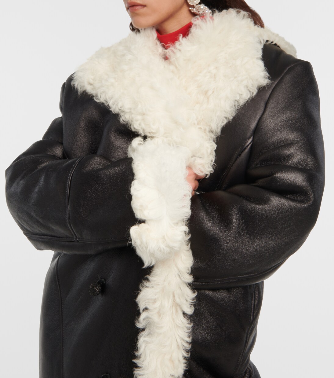 Mantel aus Leder mit Shearling in Schwarz - Magda Butrym | Mytheresa