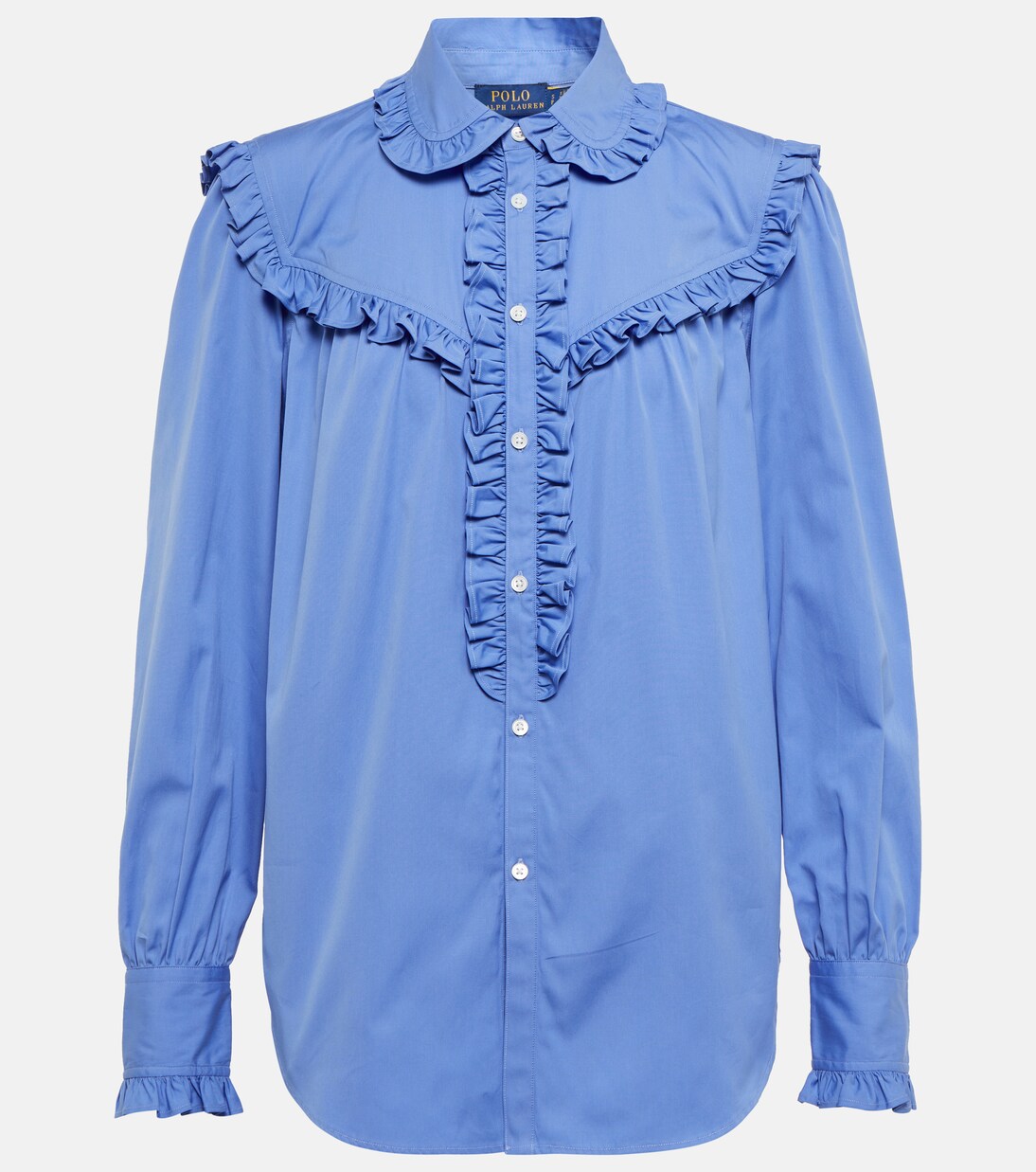 Ruffled cotton blouse in blue - Polo Ralph Lauren | Mytheresa