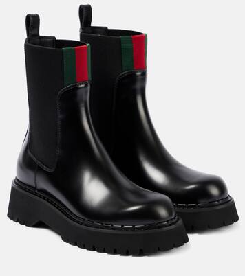 Web Stripe leather Chelsea boots in black - Gucci | Mytheresa