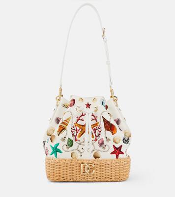 Capri DG raffia-trimmed canvas bucket bag in multicoloured - Dolce ...